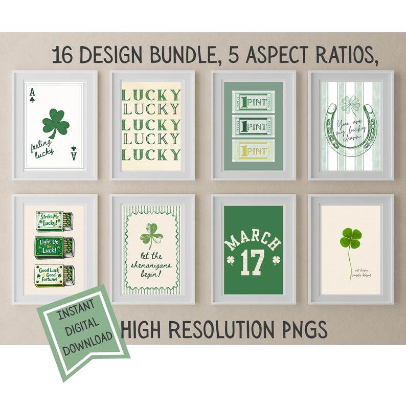 St Patrick's Gallery Print Set | Retro Boho Lucky Wall Art (digital ...