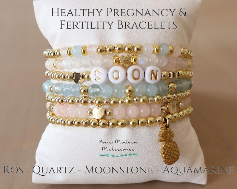 Fertility Bracelet, Rose Quartz, Aquamarine, Moonstone, Mother to Be ...