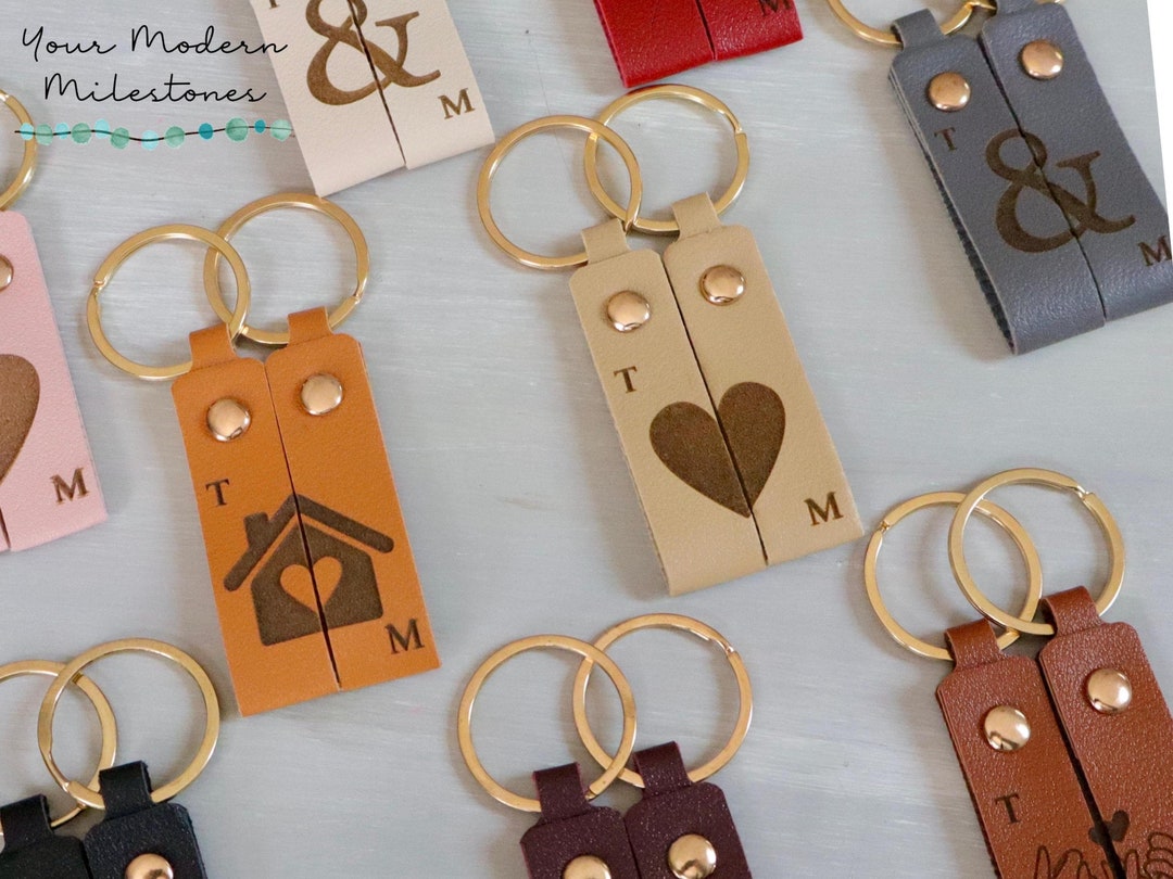 Personalized Couples Leather Keyring Set | Matching Pair of Keychains ...