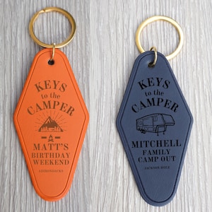 Keys to the Camper Motel Style Keychain, Custom Camping Weekend Key ...