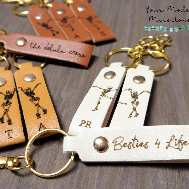 Personalized Dancing Skeletons Leather Keychain Set, Friendship Gift - Etsy