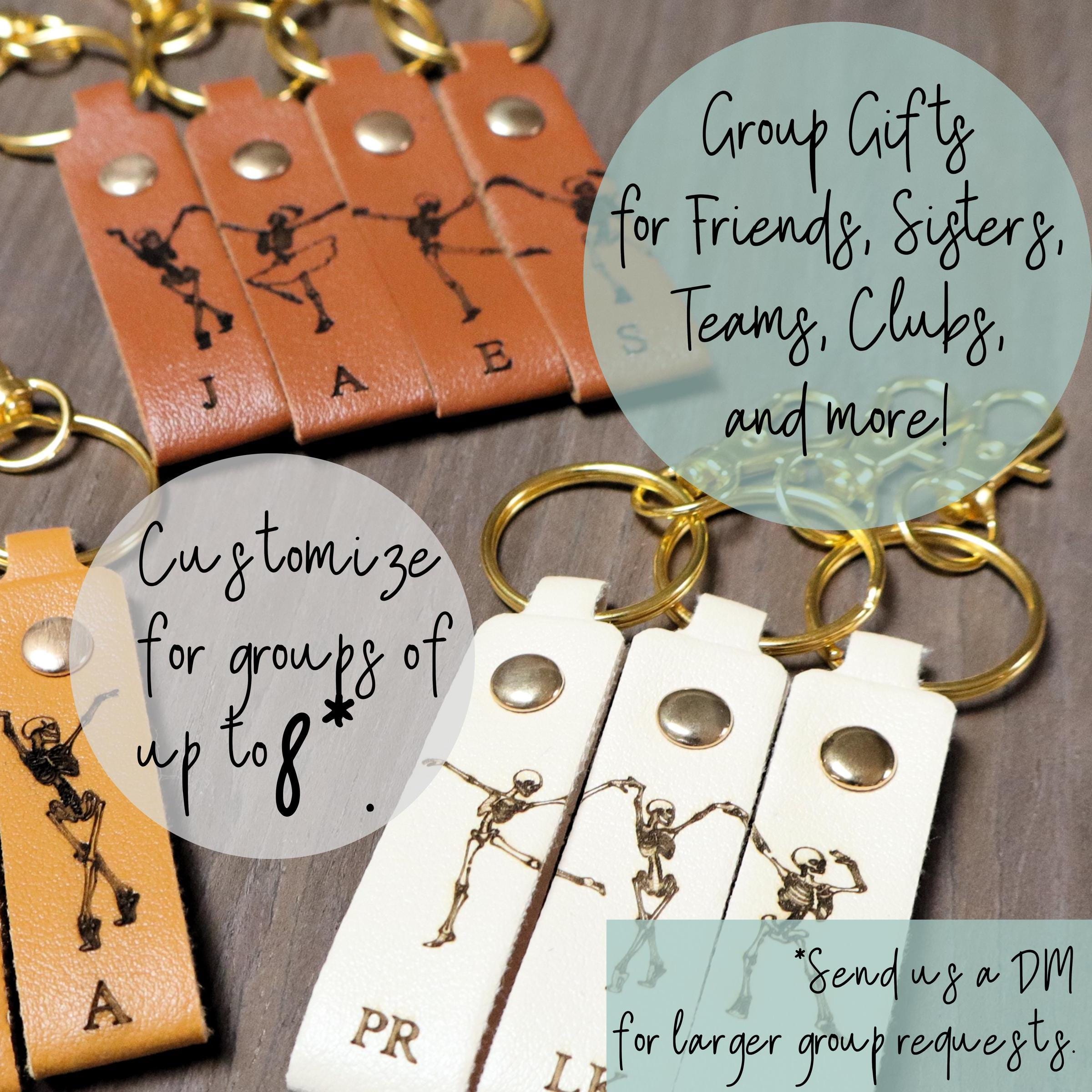 Personalized Dancing Skeletons Leather Keychain Set, Friendship Gift - Etsy