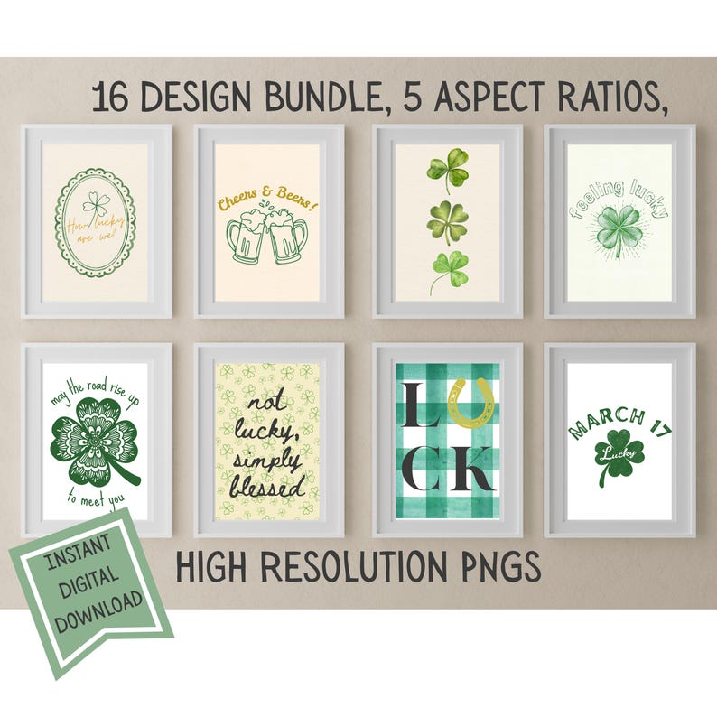 St Patrick's Gallery Print Set | Retro Boho Lucky Wall Art (digital ...