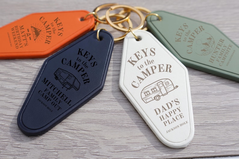 Personalized Camping Keychain, Retro Motel Style Key Tag - Etsy