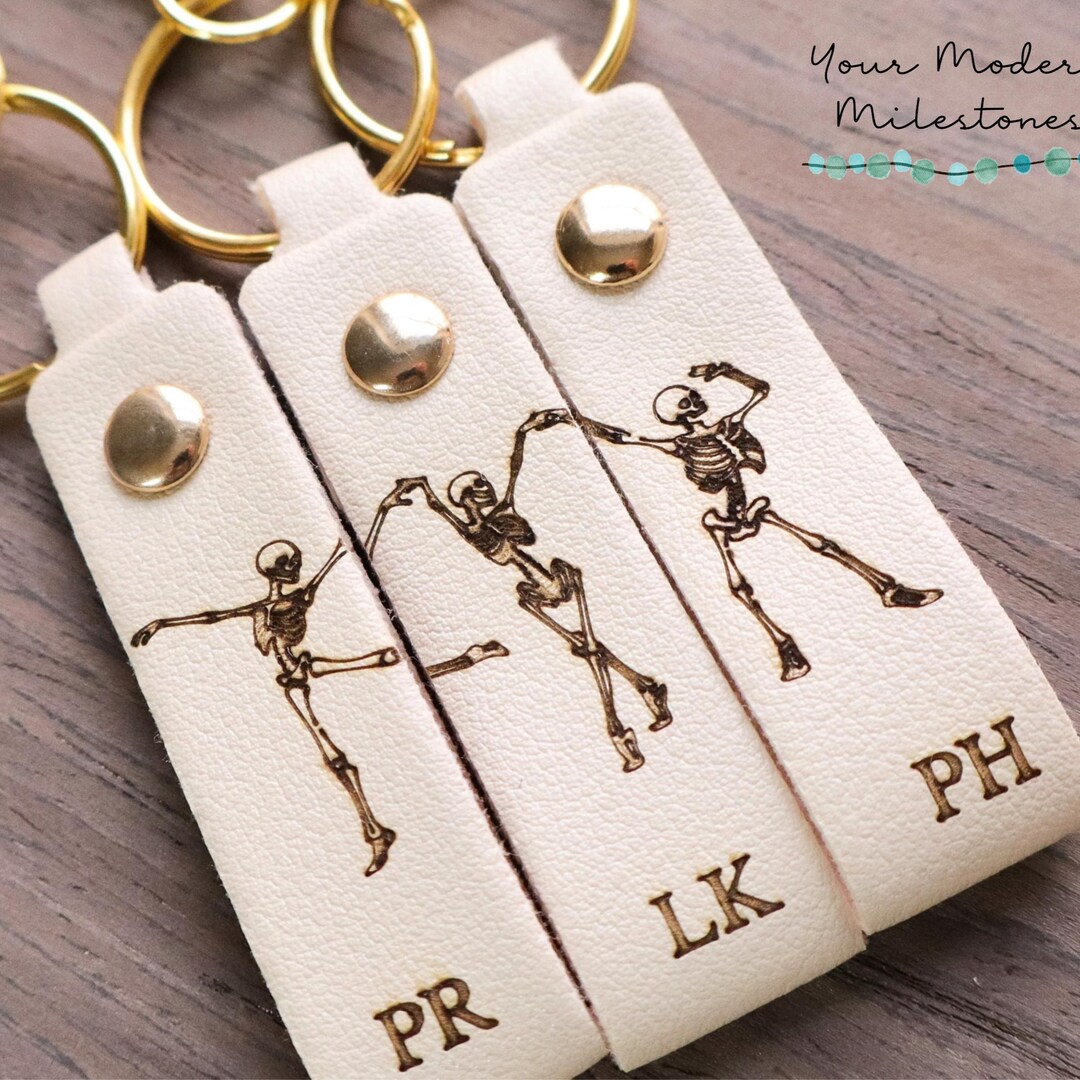 Personalized Dancing Skeletons Leather Keychain Set: Friendship Gift - Etsy