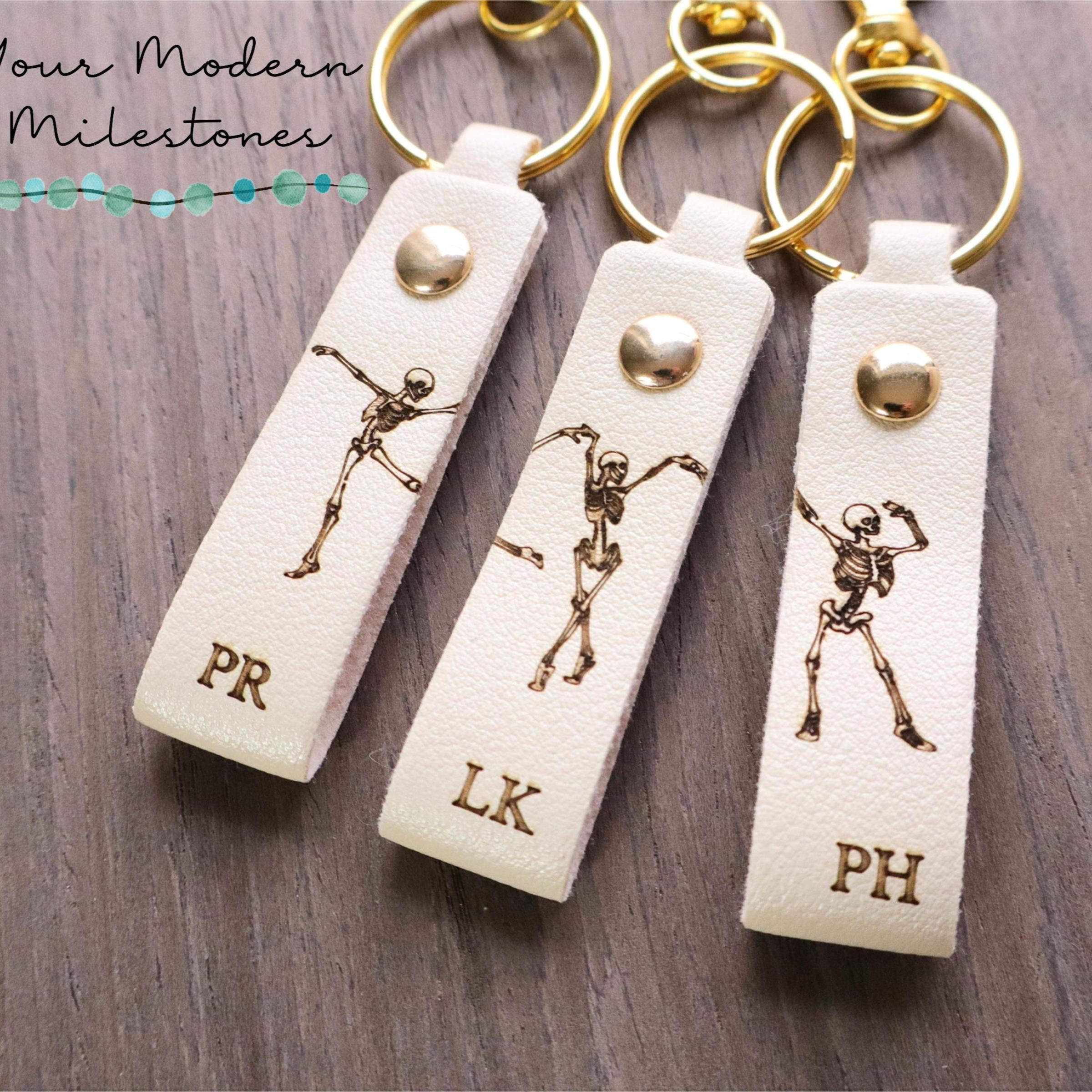 Personalized Dancing Skeletons Leather Keychain Set, Friendship Gift - Etsy