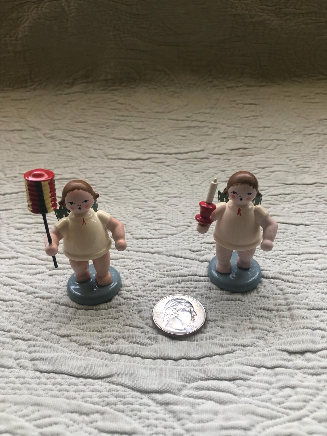 2 Vintage Erzgebirge Wendt & Kuhn Hand Painted Angel Figurines One ...