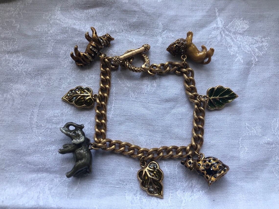 Charming Gold Tone Enamel and Swarovski Crystal Jay Strongwater Toggle ...