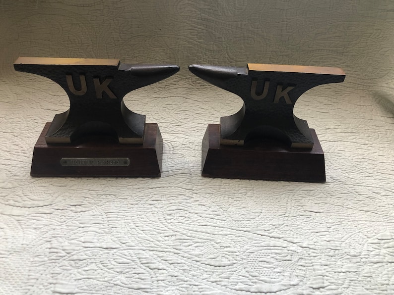 Rare Vintage Set of Bronze Anvil Brass and Wood UK Bookends/holders - Etsy