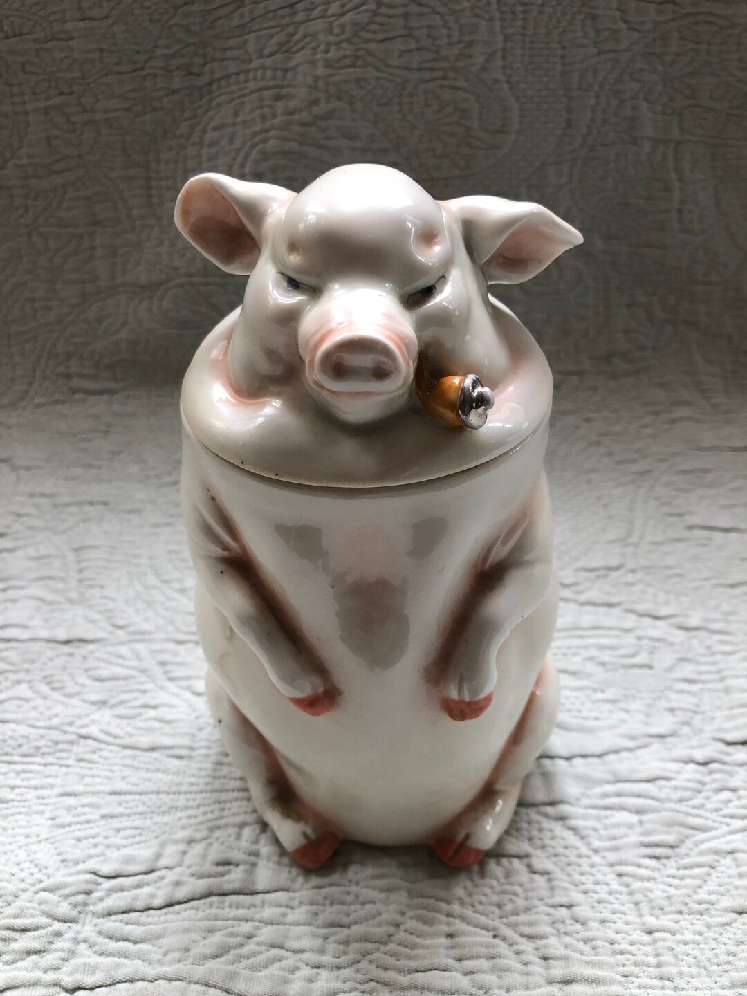 Antique German Musterschutz Porcelain Smoking Pig Humidor Jar - Etsy