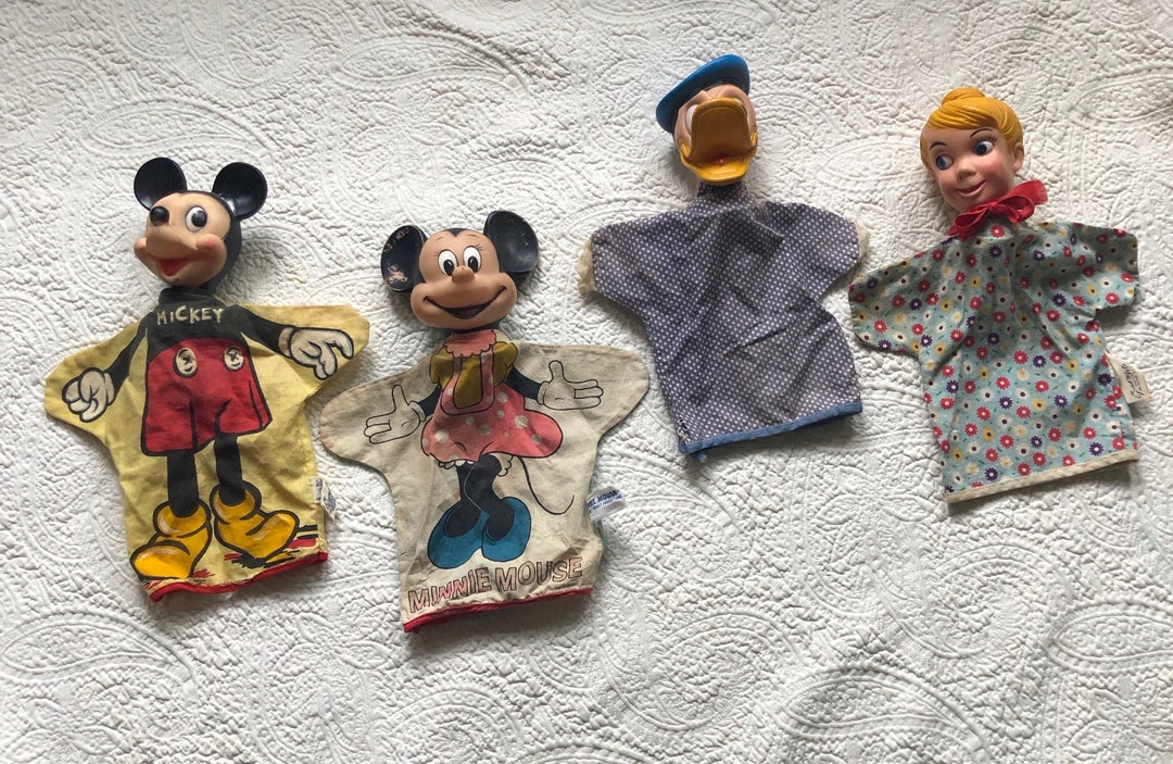 4 Vintage Walt Disney Character Gund Hand Puppets Mickey Mouse, Minnie ...