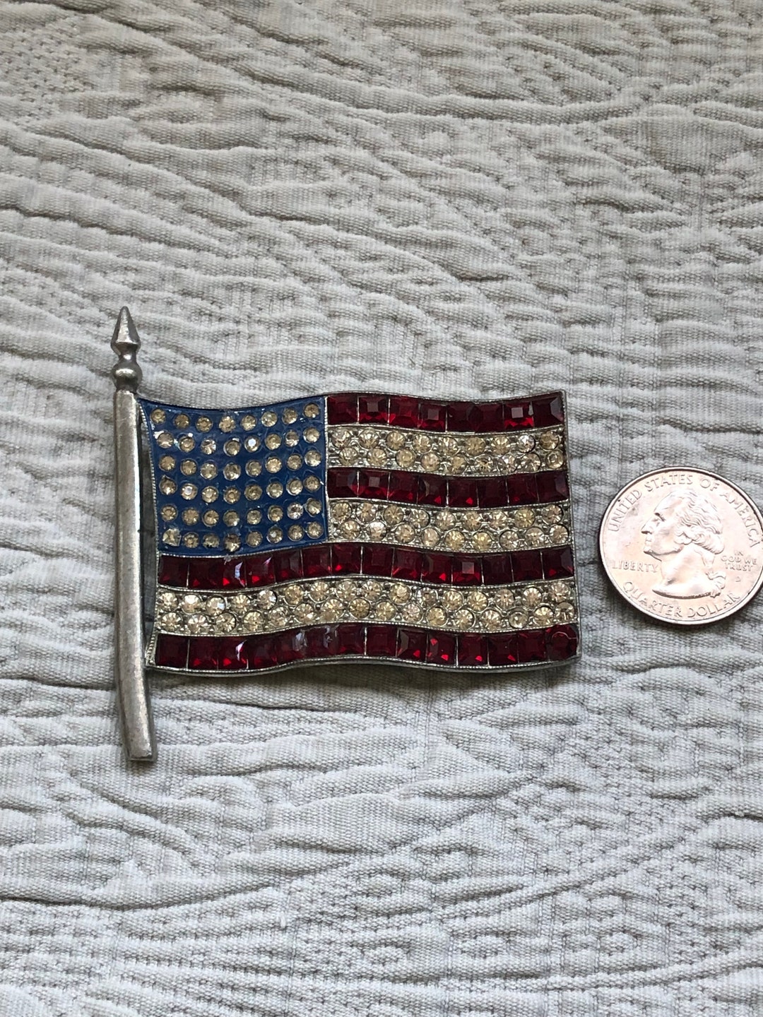 Rare Large Vintage Rhinestone and Silver Tone American Flag Brooch/pin ...