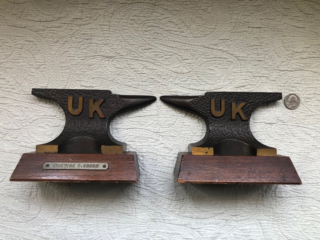 Rare Vintage Set of Bronze Anvil Brass and Wood UK Bookends/holders - Etsy