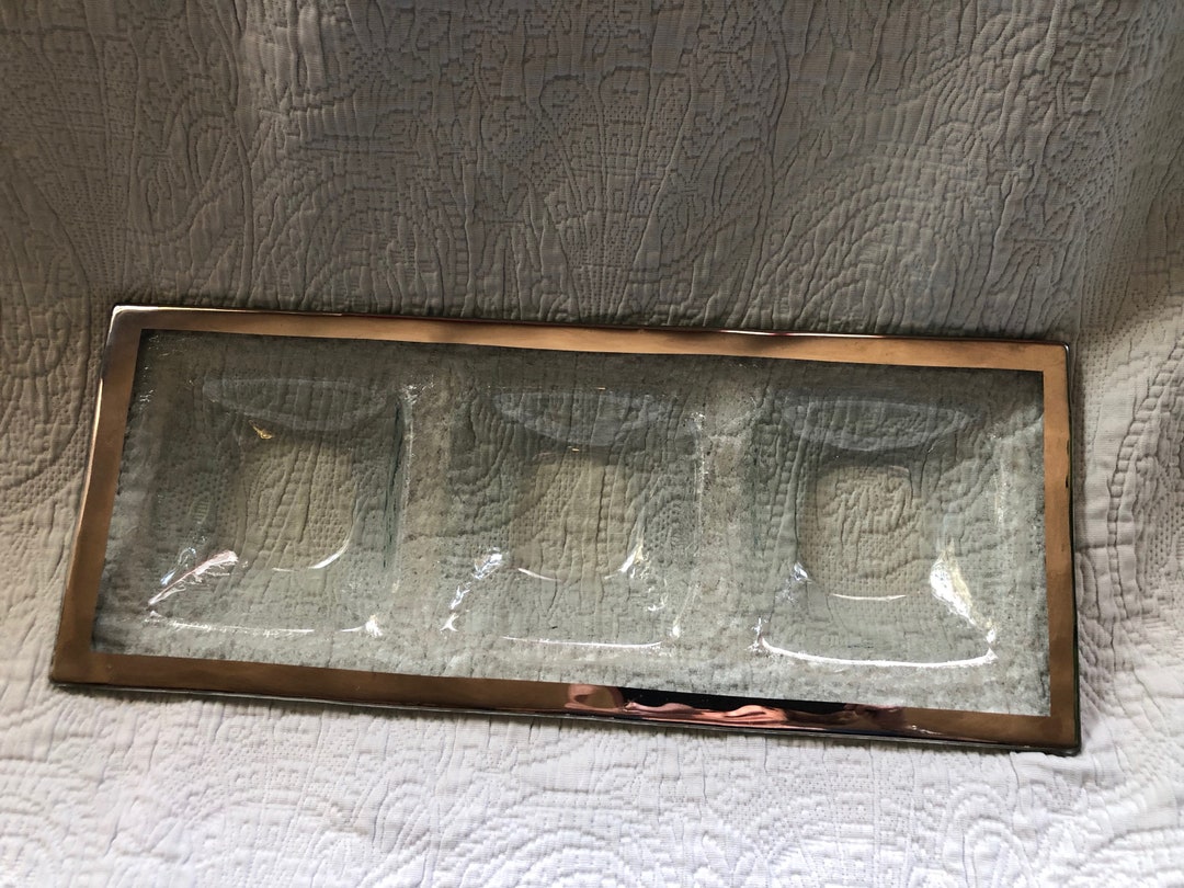 Vintage Annieglass Three Section Tray Glass With Antique Roman Platinum Trim Etsy