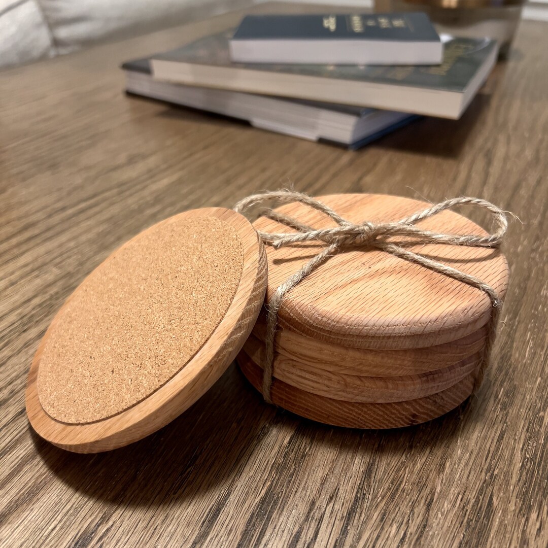 Red Oak Round Wood Coasters | Pack of 4 - Etsy