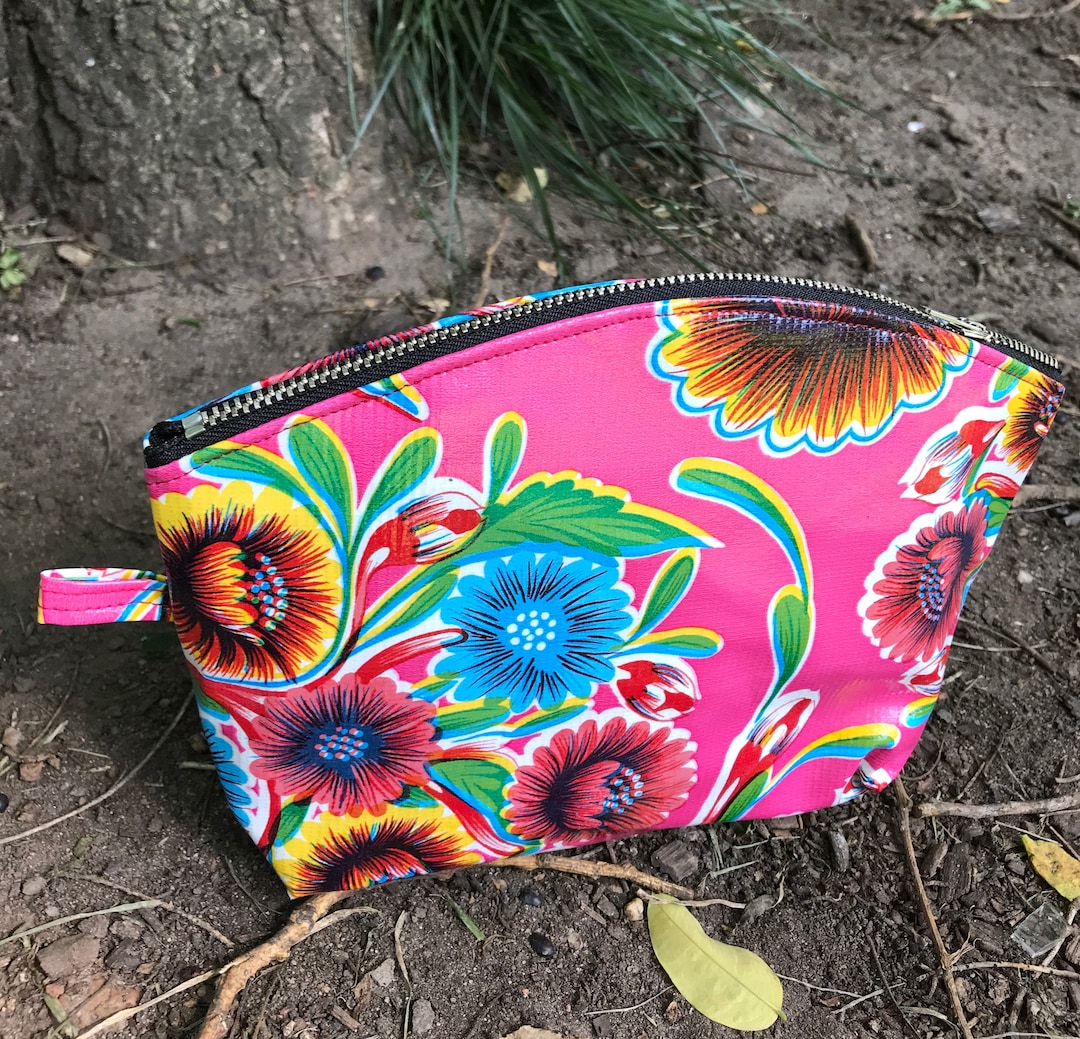 Hot Pink Floral Oilcloth Cosmetic Pouch: Mexican Style Toiletry Bag - Etsy