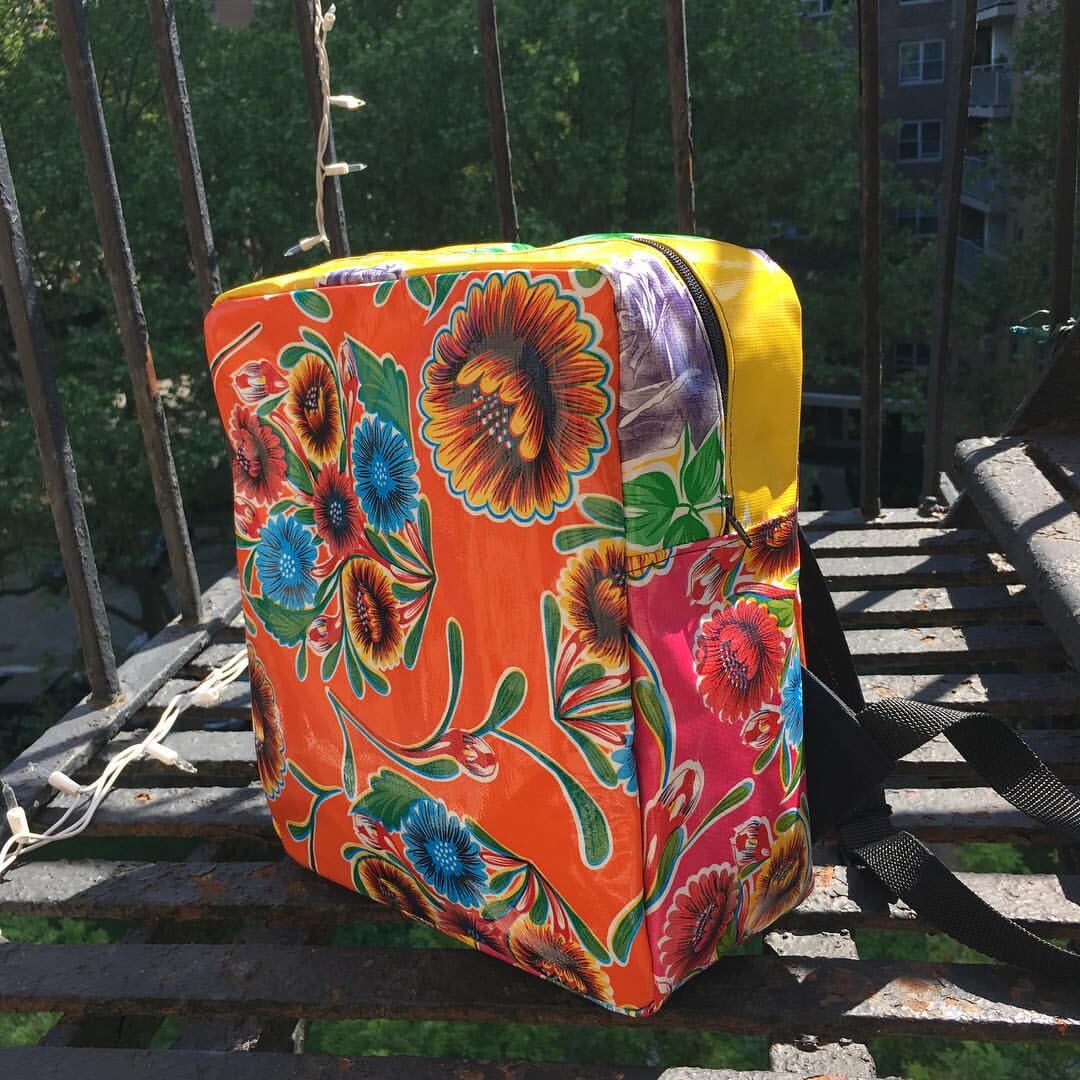 Orange Floral Patchwork Love Shine Oil Cloth Backpack, Lightweight ...