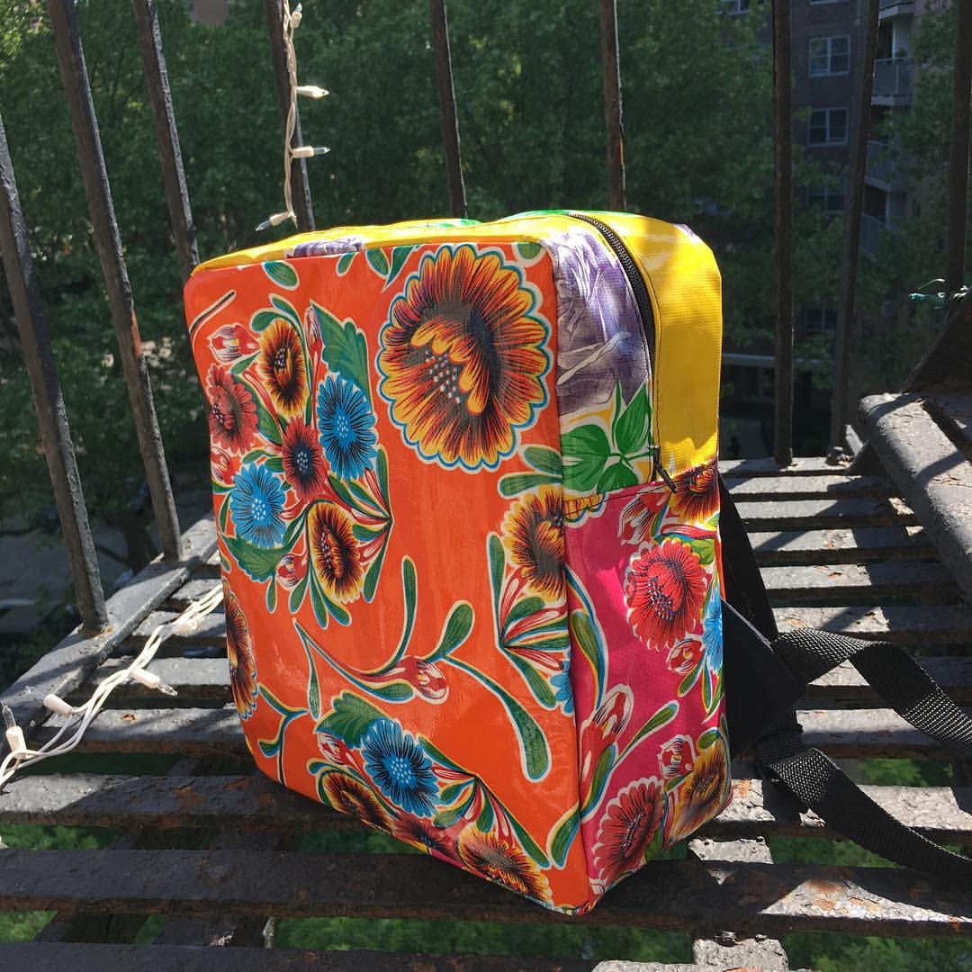 Orange Floral Patchwork Love Shine Oil Cloth Backpack, Lightweight ...