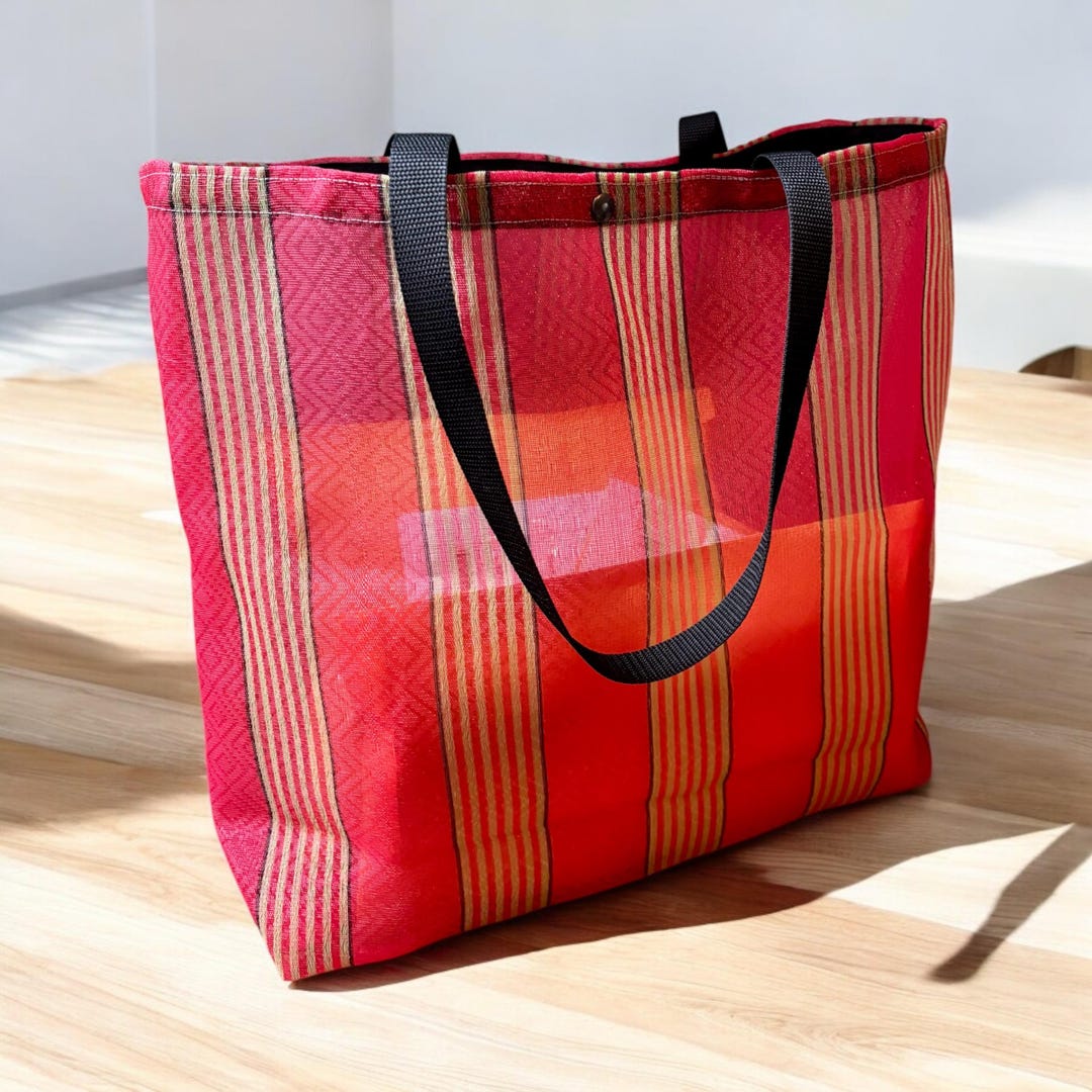Large Mexican Mesh Red Gold Market Bag, Mercado Bag, Shoulder Tote Bag ...