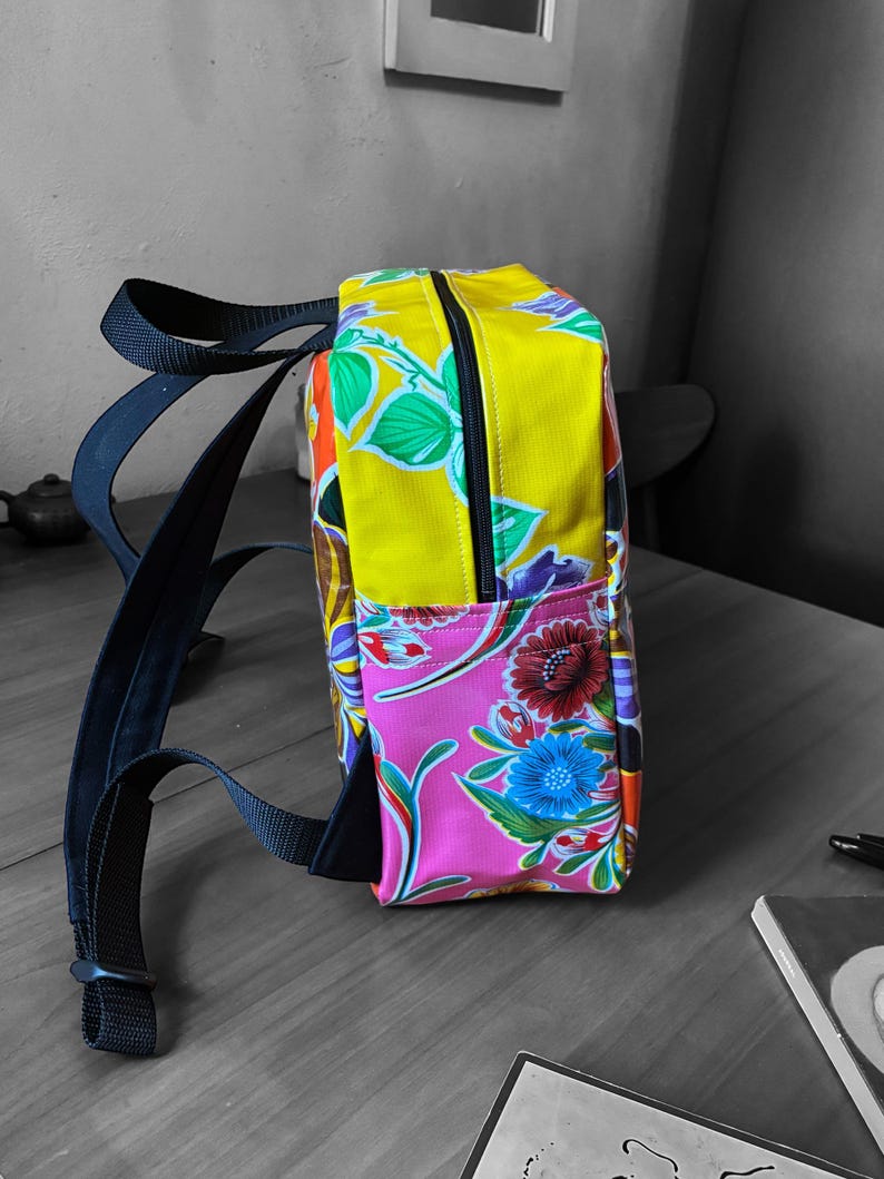 Orange Floral Patchwork Love Shine Oil Cloth Backpack, Lightweight ...