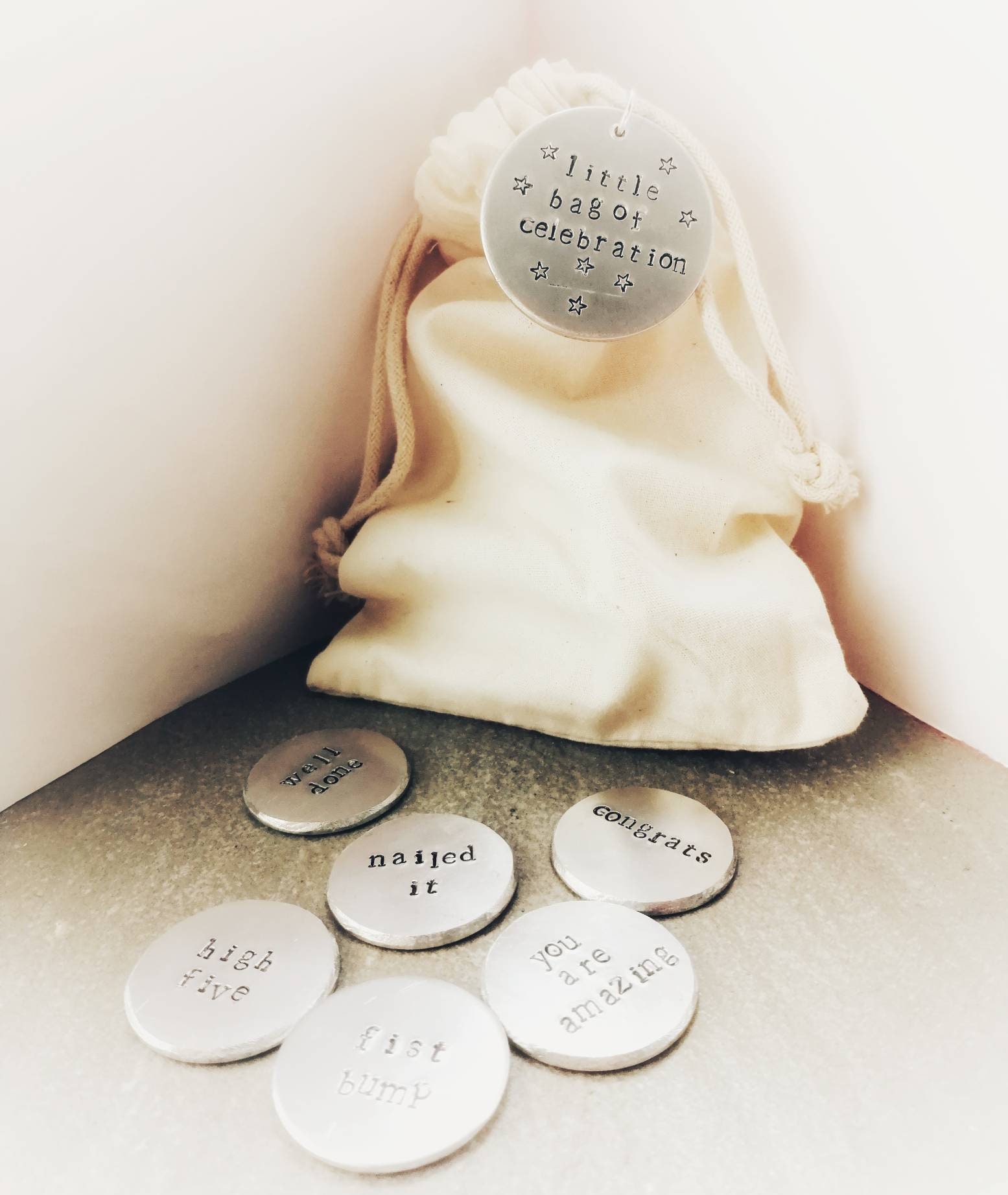 Little Bag of Celebration Hand Stamped Tokens Congratulations Gift ...