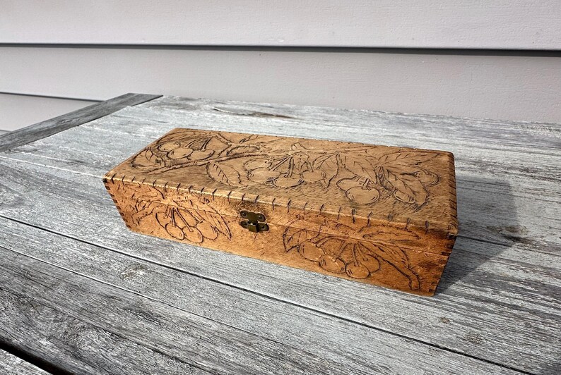 Vintage Antique Pyrography Wood Burning Cherry Engraved Cherries ...