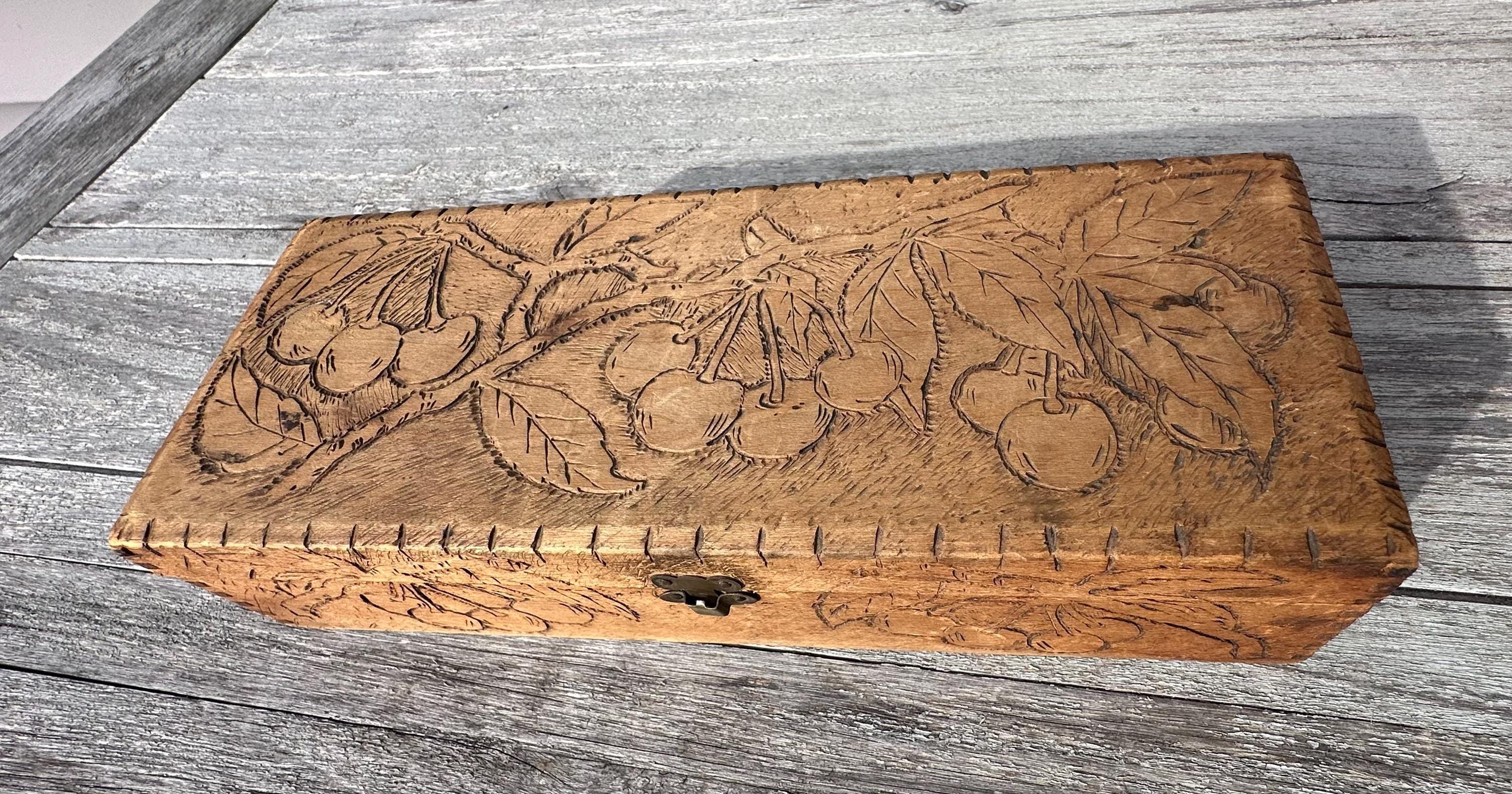 Vintage Antique Pyrography Wood Burning Cherry Engraved Cherries ...