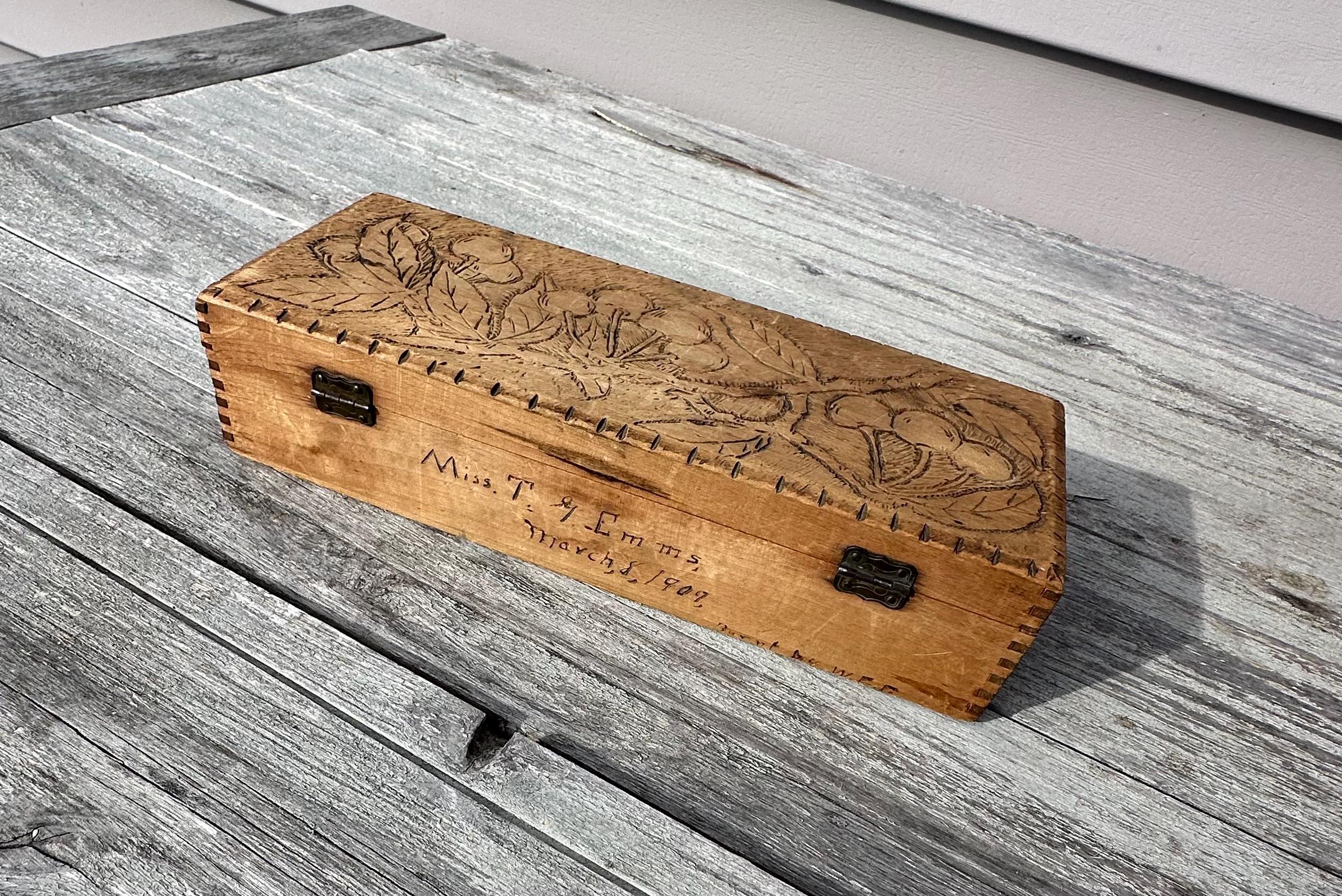 Vintage Antique Pyrography Wood Burning Cherry Engraved Cherries ...