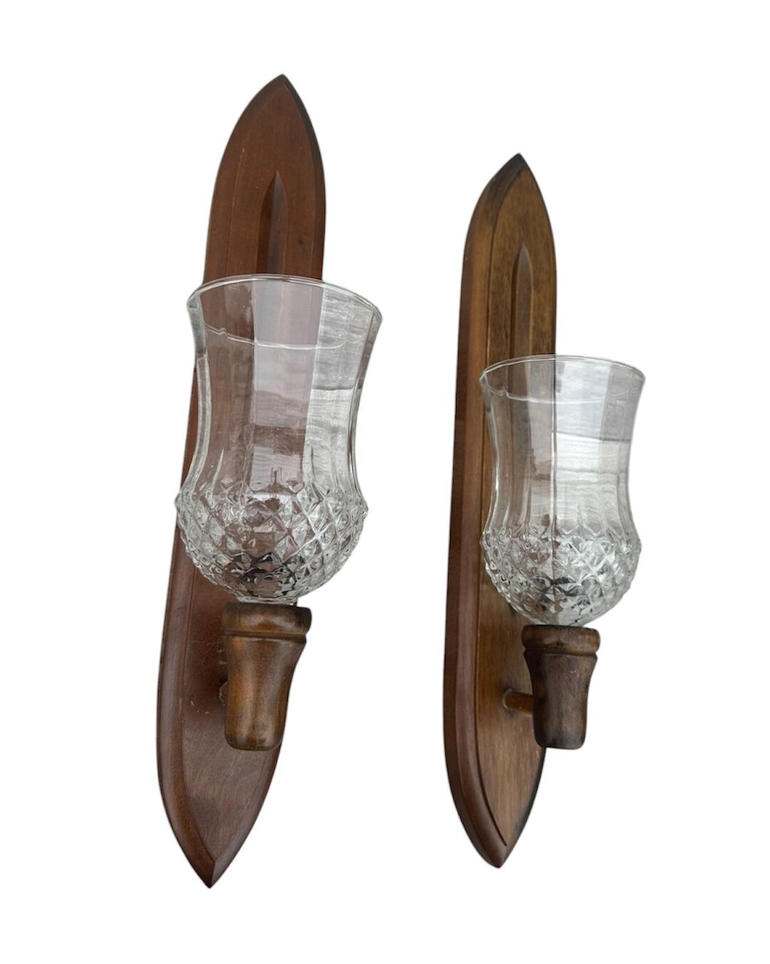 Vintage Ardco Japan Wood Hanging Wall Candle Holder Pair With Glass ...