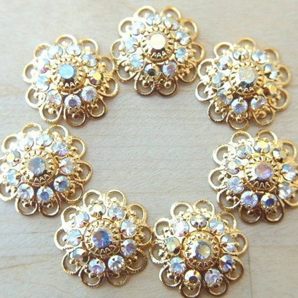 10 Vintage Swarovski Rondelle Beads Red Crystal Rhinestone on Gold ...