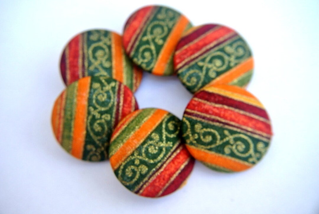 6 Handmade Fabric Buttons: 32mm Oriental Style Cotton Covered Buttons ...