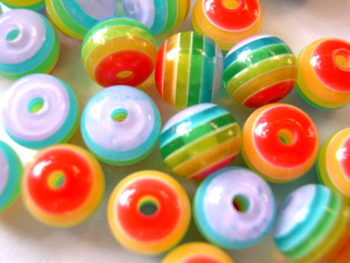 30 Beads Rainbow Colors Resin 8mm - Etsy