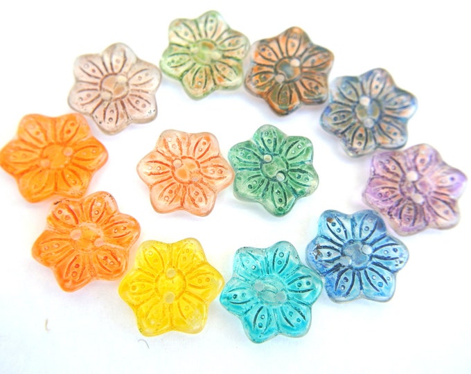 12 Vintage Buttons Flower Shape Hand Painted in Assorted Colors CRYSTAL ...