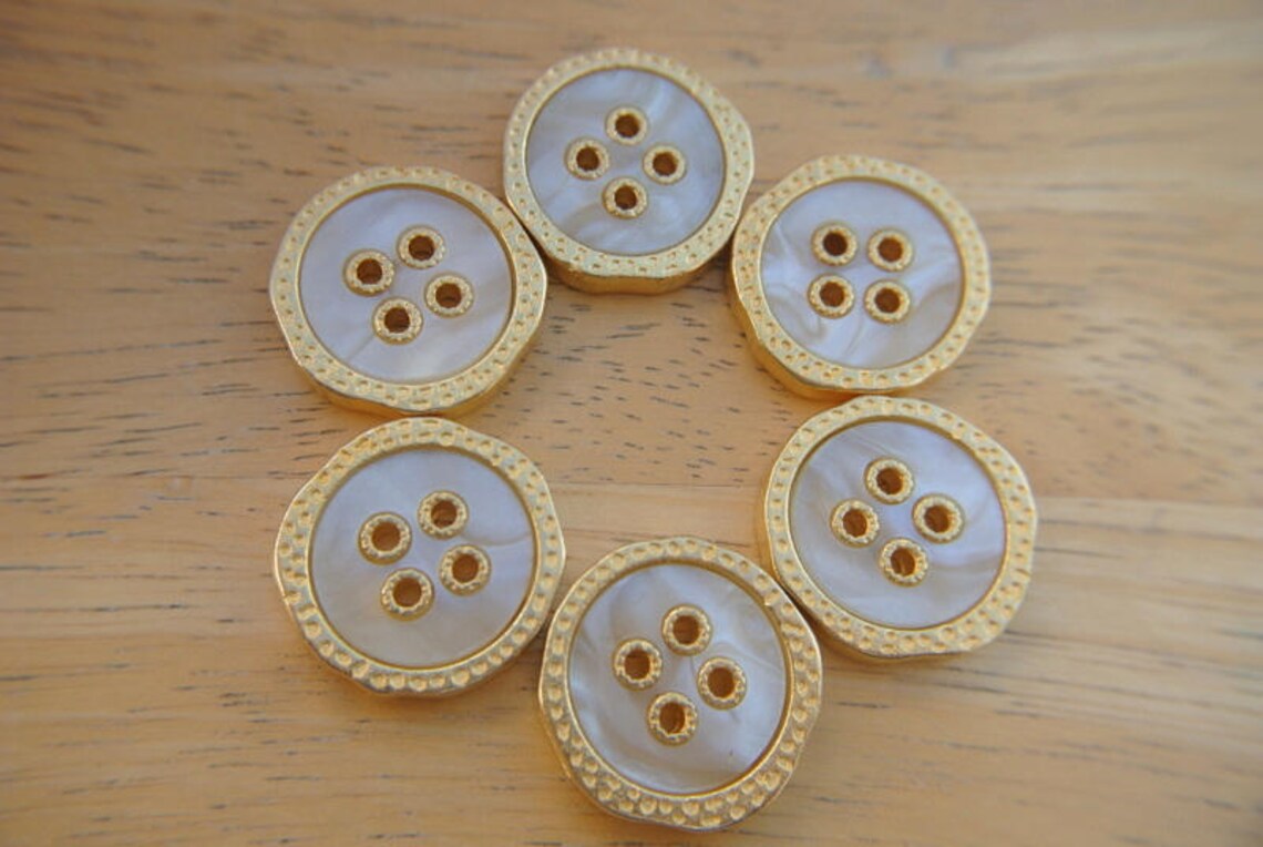 6 Vintage Metal Button Free Shape 22mm 4mm Thick With White - Etsy
