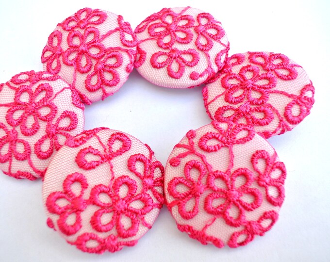 6 Buttons, Lace Covered Buttons, Lace on Fabric, Clothe Buttons ...