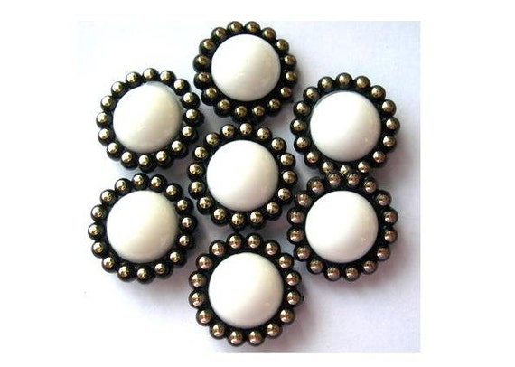 6 Buttons Flowers Black With Silver Color Dots With White | Etsy
