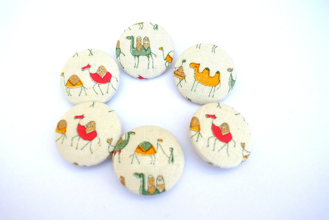 6 Buttons for Children, Camels, Covered Buttons, Cloth Buttons, Fabric ...