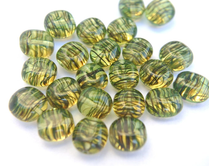 20 Glass Beads, Translucent Green With Black, 10mmx9mm - Etsy
