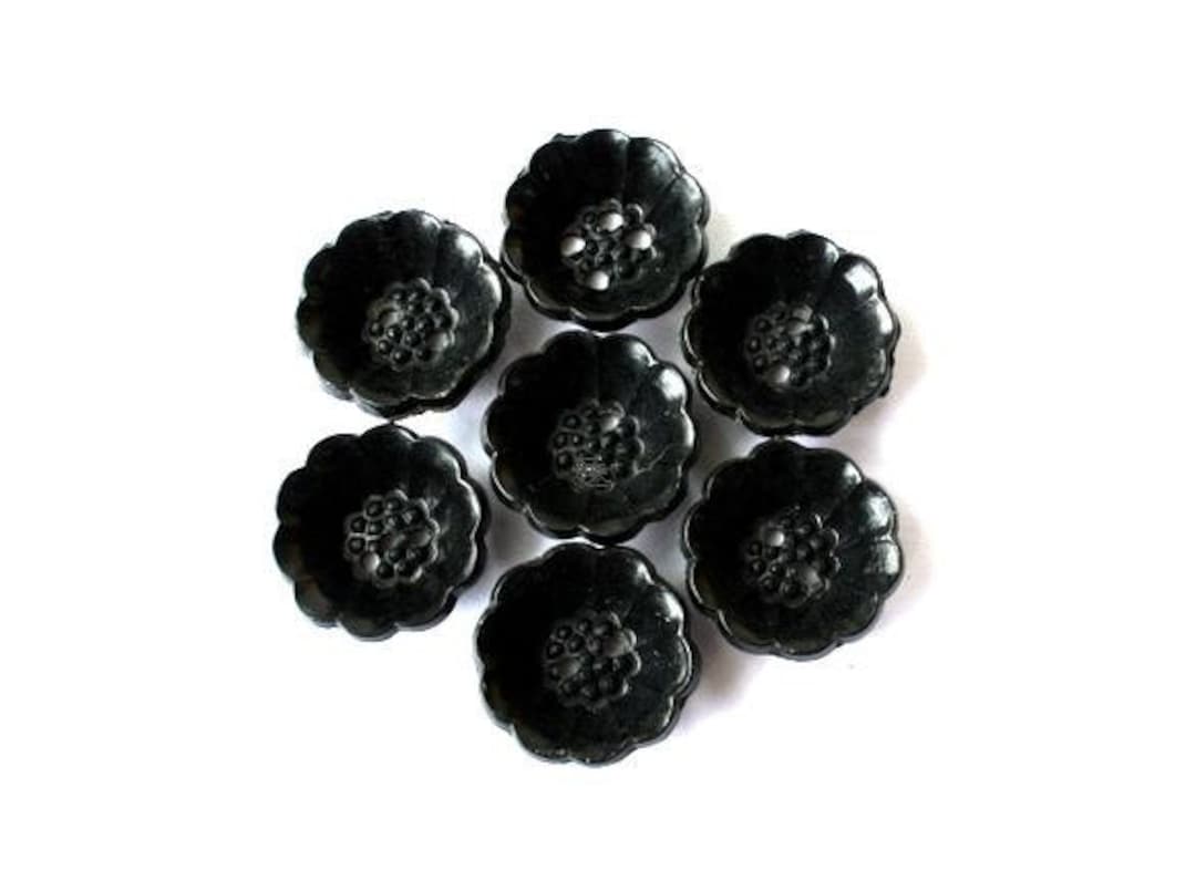 7 Vintage Antique Plastic Buttons Flower Cup Shape Black 15mm - Etsy