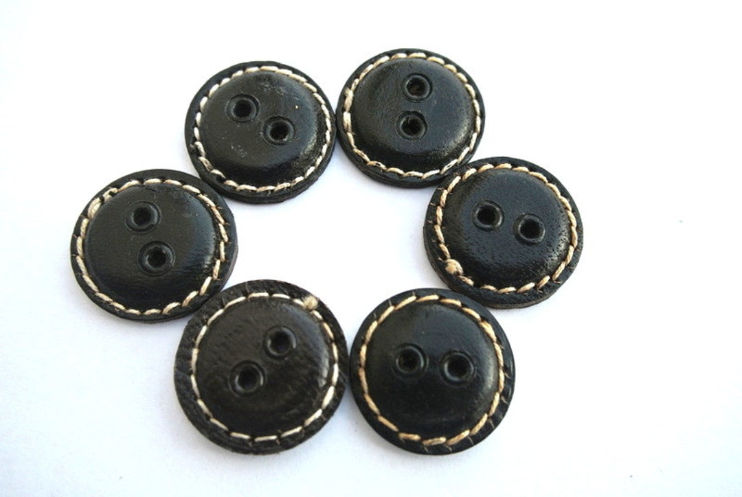 6 Antique Vintage Leather Buttons Black With White Seam 23mm - Etsy