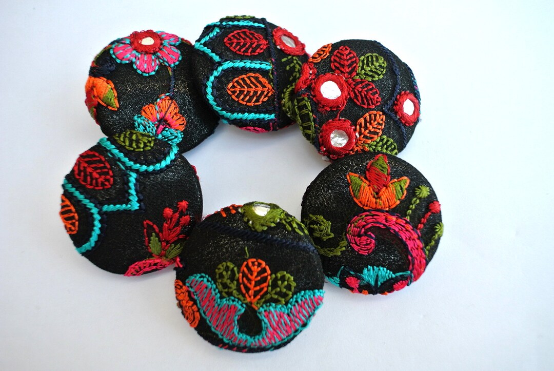 6 Buttons, Fabric Covered Button Handmade Button 32mm/3.2cm, Colorful ...