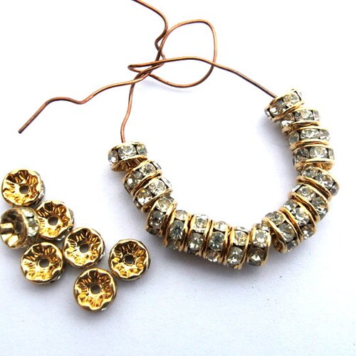 6 Vintage Swarovski Rondelle Beads Clear Crystal Rhinestone on - Etsy