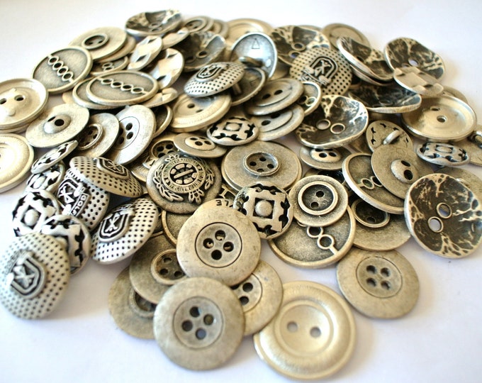 52 Vintage and Antique Metal Buttons, Assorted Shapes, Colors, Type of ...