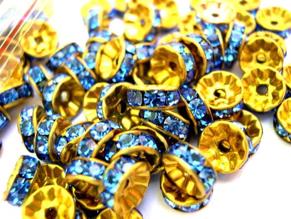 6 Vintage Swarovski Rondelle Beads Blue Crystal Rhinestone on | Etsy