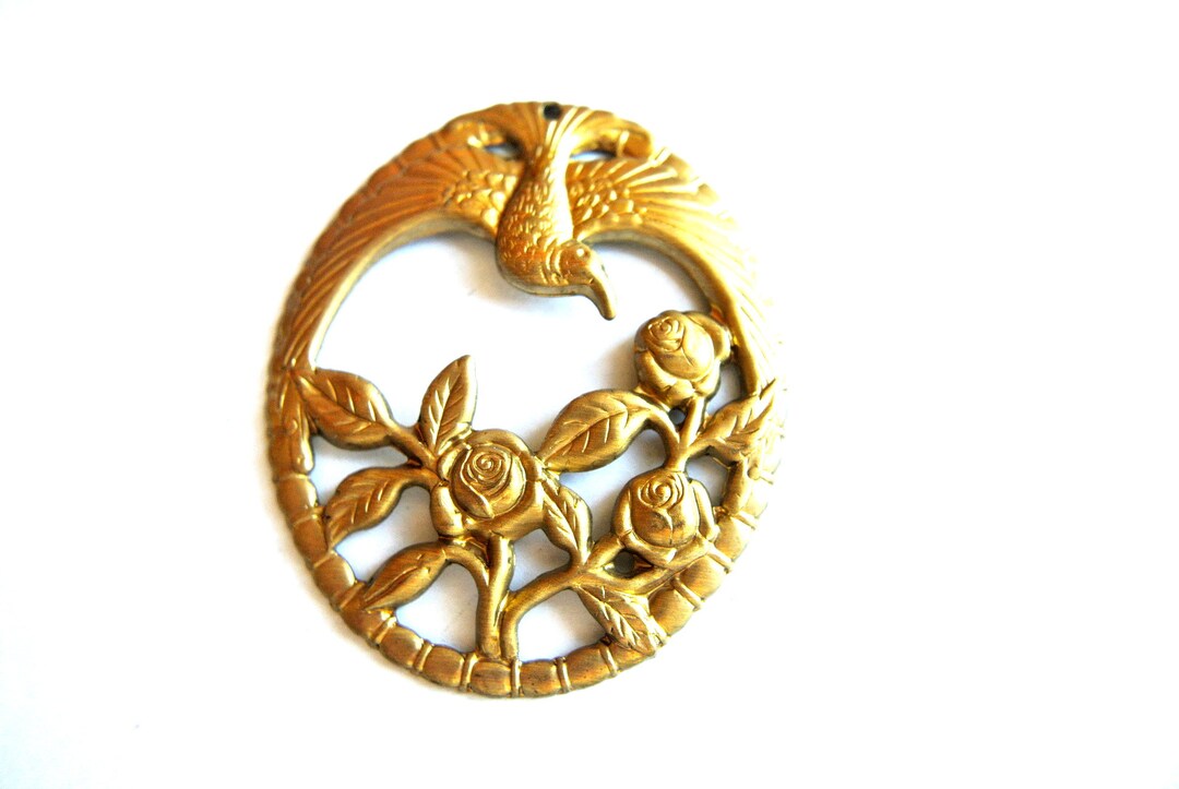 Vintage Metal Stamping Bird With Flowers Findings, 47mmx41mm - Etsy