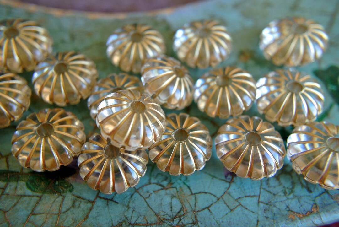 13 Plastic Beads, Clear Plastic With Gold Color Ornament 13mmx8mm - Etsy