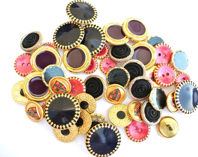 52 Vintage and Antique Metal Buttons, Assorted Shapes, Colors, Type of ...