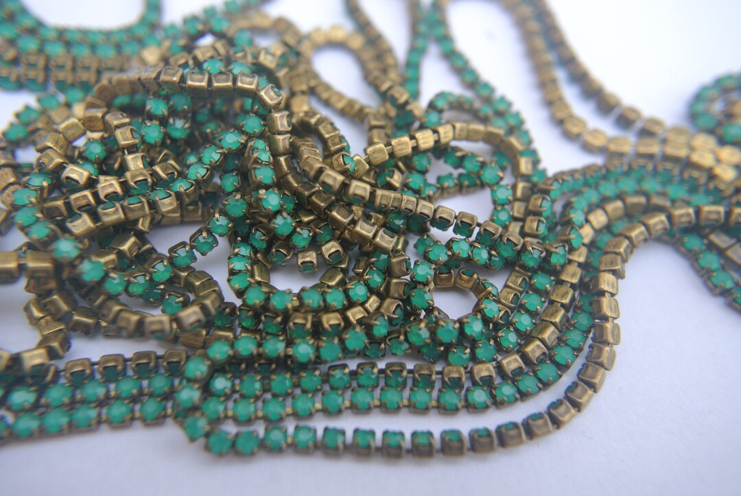 Vintage Swarovski Green Crystal Chain: Brass Rhinestone Chain, 18 Inch ...