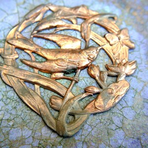 Vintage Metal Stamping Bird With Butterfly and Flowers Findings, LARGE ...