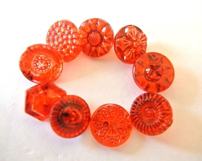 Vintage Glass Buttons, 10 Buttons, Hand Painted in Orange Shade 14mm ...